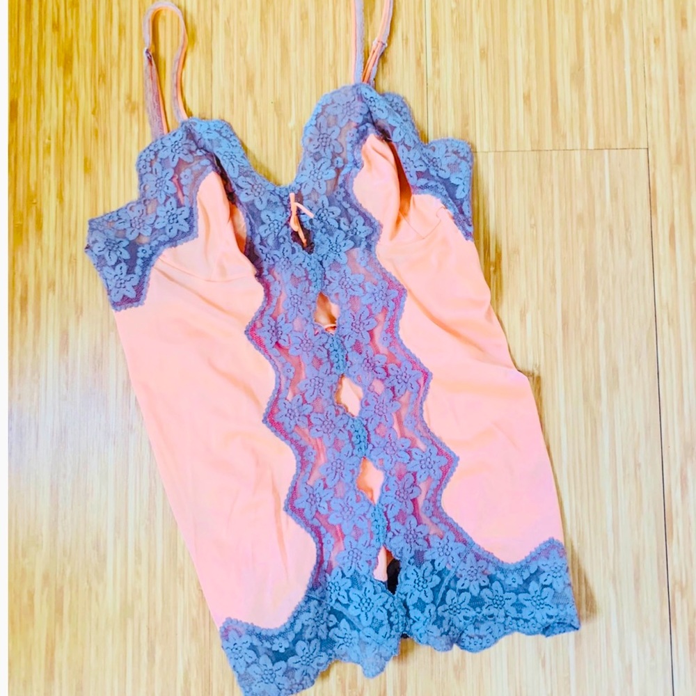 Vintage Glydon’s Of Hollywood Coral Tan Teddy Set - Gem